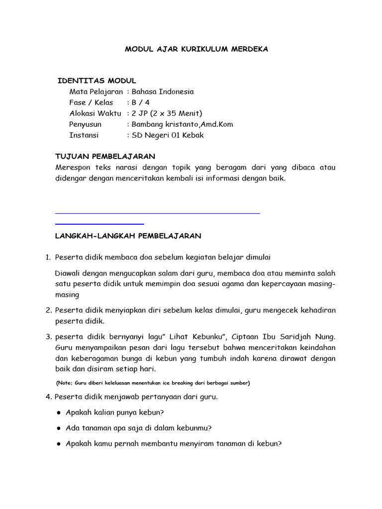Modul Ajar Bahasa Indonesia - BBG | PDF