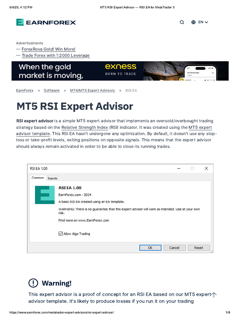 MT5 RSI Expert Advisor — RSI EA for MetaTrader 5 | PDF