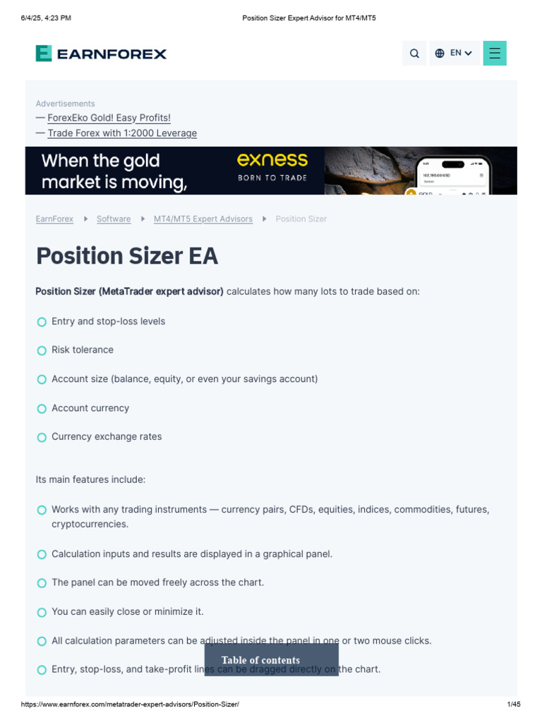 Position Sizer Expert Advisor For MT4 - MT5 | PDF | Keyboard Shortcut | Leverage (Finance)