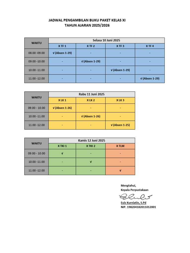 Jadwal Pengambilan Buku Kelas XI (2024-2025) | PDF