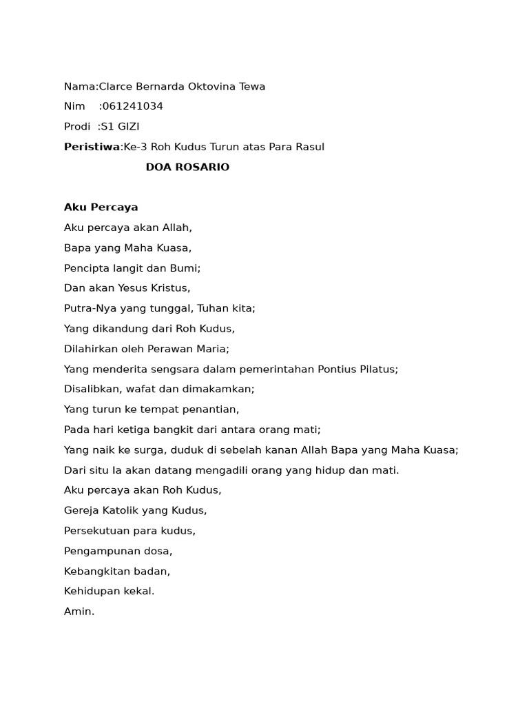 Doa Rosario Clarce Bernarda Oktovina Tewa | PDF