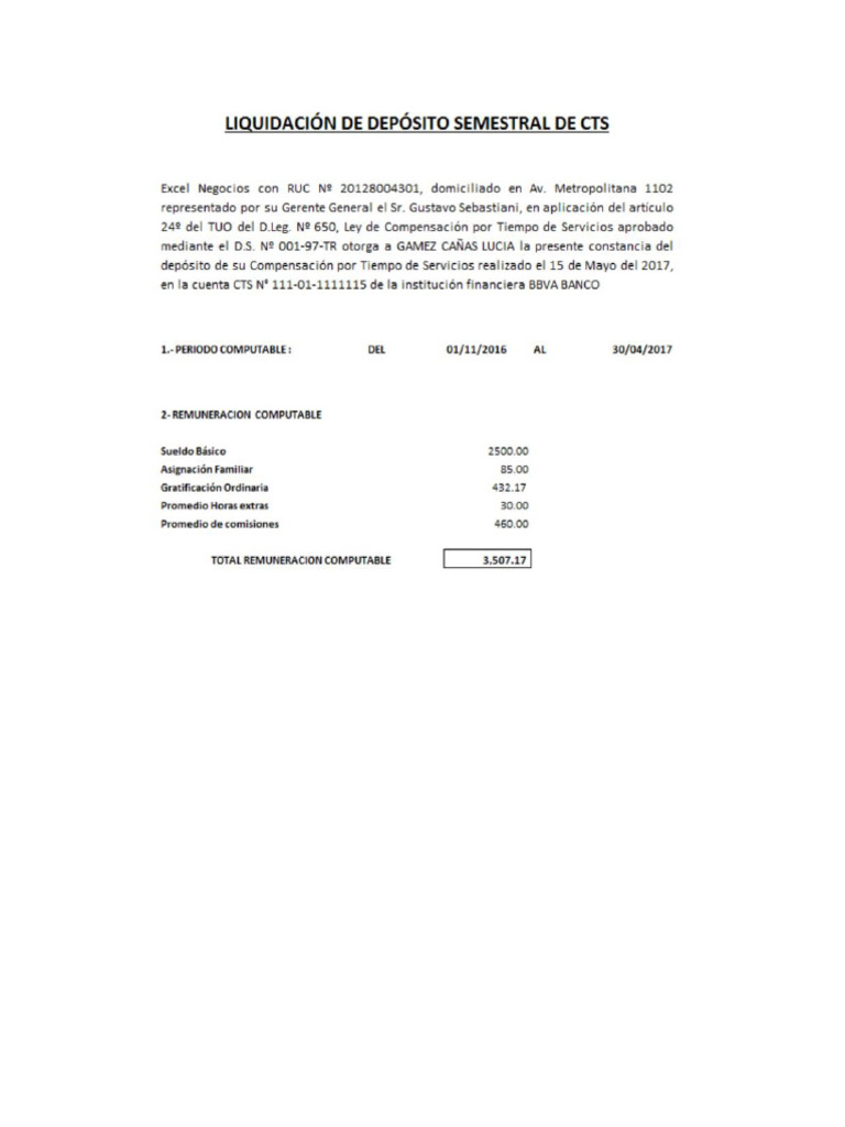 LIQUIDACION DE CTS | PDF