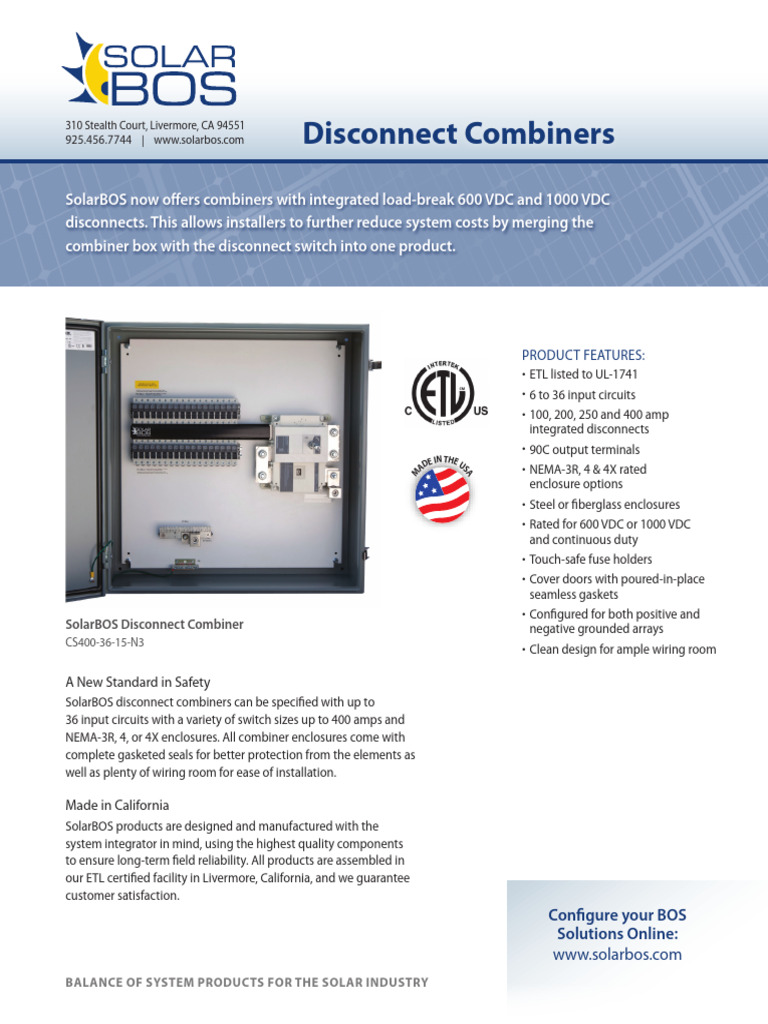 SolarBOS Disconnect Combiners Overview | PDF | Fuse (Electrical) | Switch