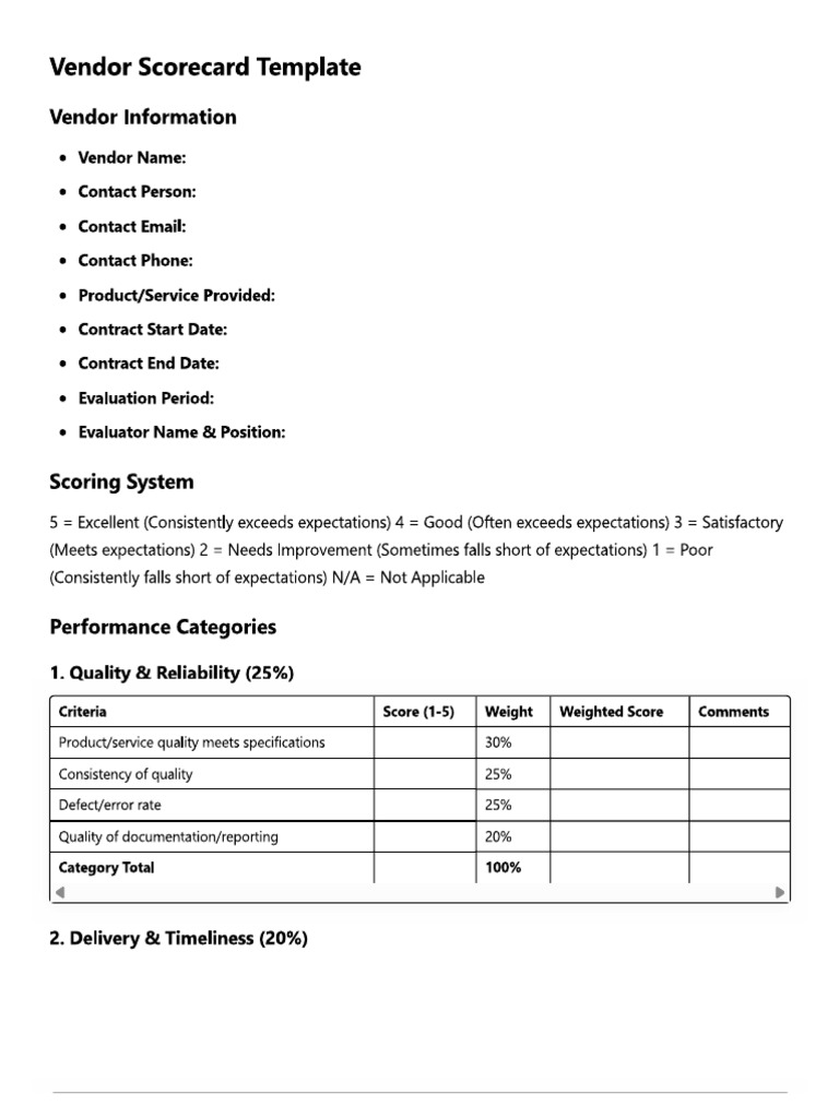 Vendor Scorecard | PDF