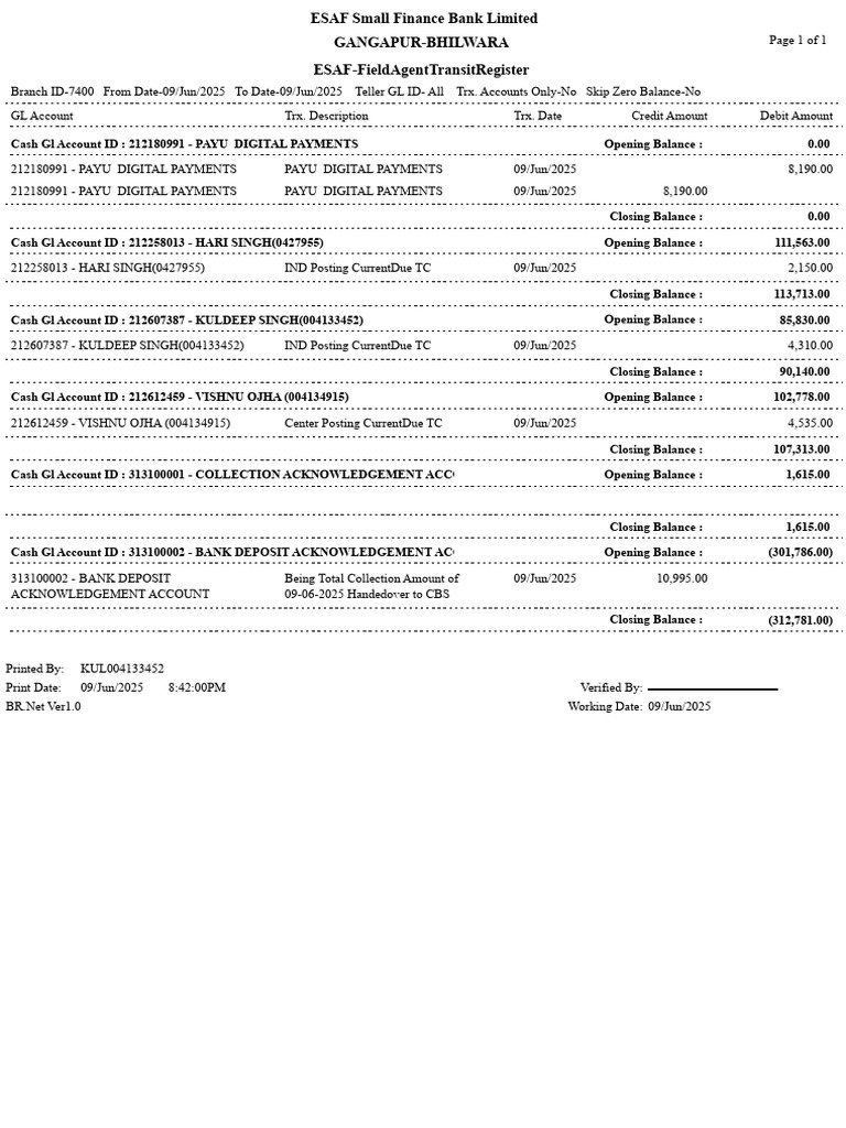 ESAF-FieldAgentTransitRegister KUL004133452 0906202520420 | PDF | Cash ...