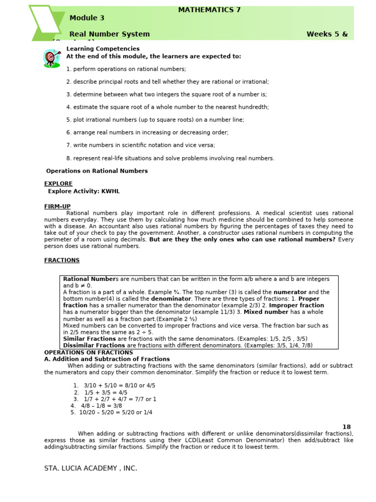 Module Math 7 Week 5 & 6 (First Quarter) | PDF | Square Root | Numbers