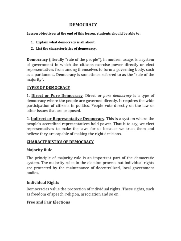 Understanding Democracy: Types & Traits | PDF