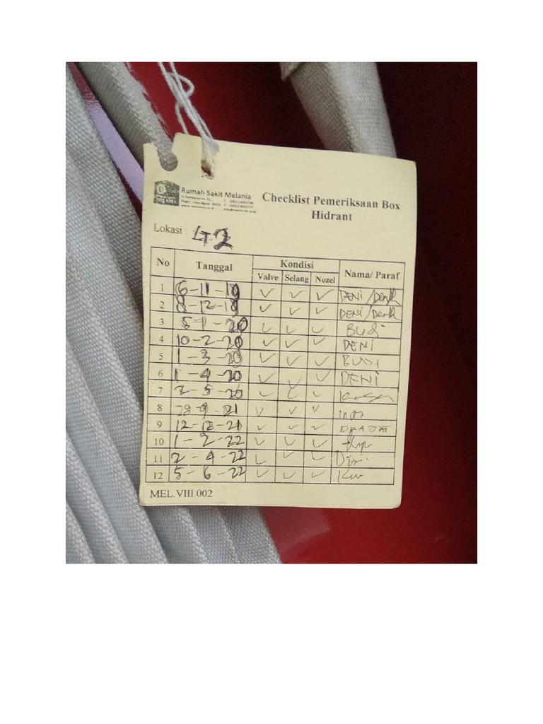 MFK - 4.ep1. Checklist Pemeriksaan Box Hydrant | PDF