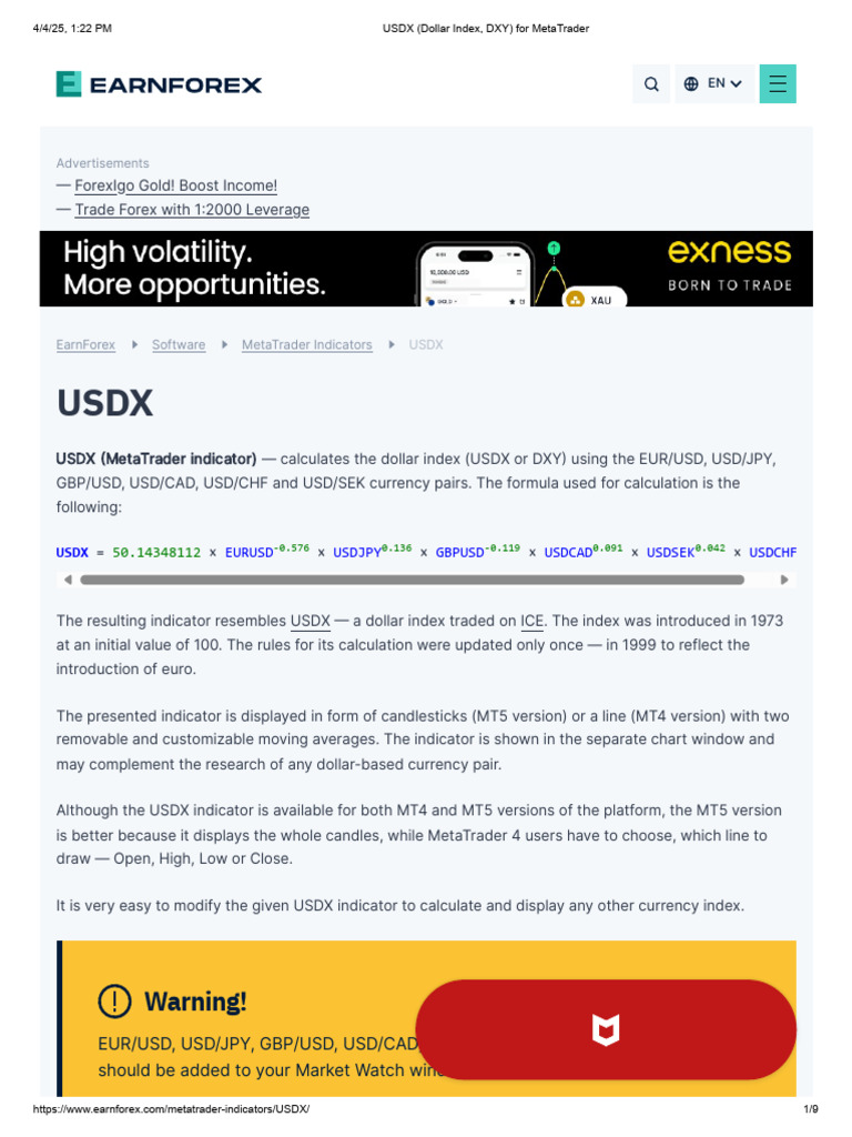 USDX (Dollar Index, DXY) For MetaTrader | PDF | Foreign Exchange Market ...