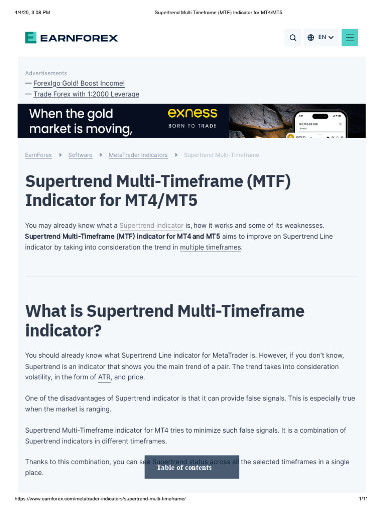 Supertrend Multi-Timeframe (MTF) Indicator For MT4 - MT5 | PDF | Contract For Difference ...