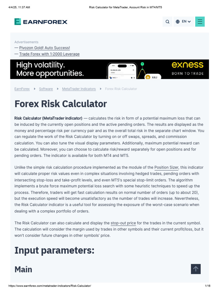 MT4/MT5 Forex Risk Calculator Tool | PDF | Foreign Exchange Market ...