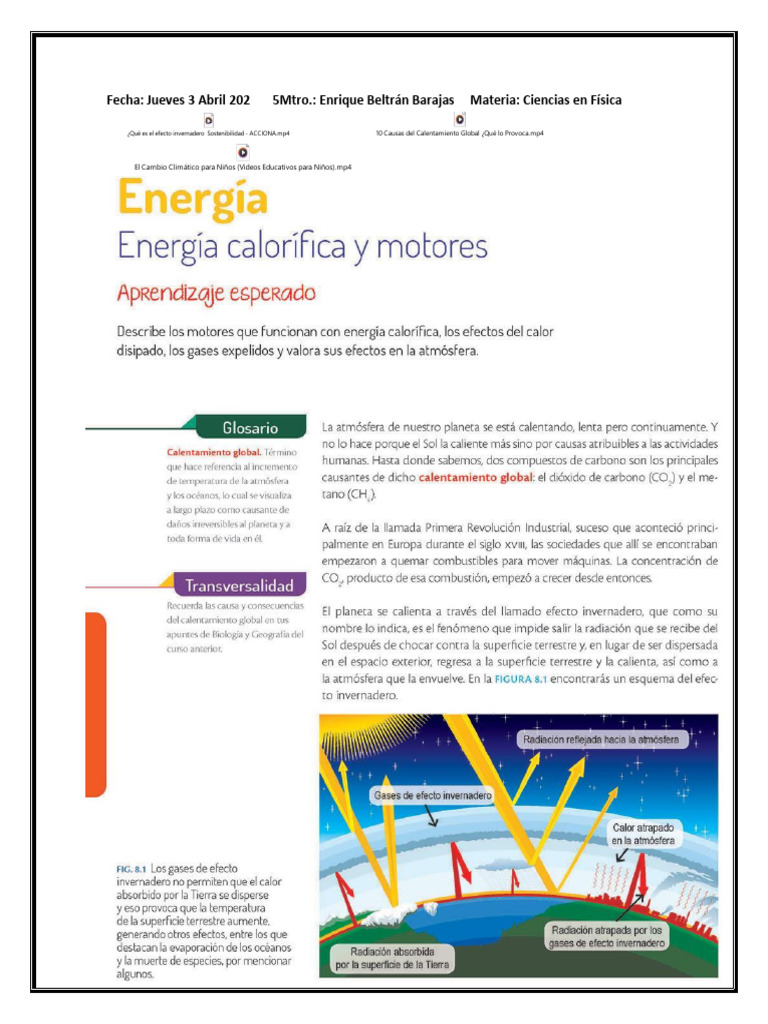 Energía Calorífica y Calentamiento Global Jueves 3 Abril 2025 | PDF