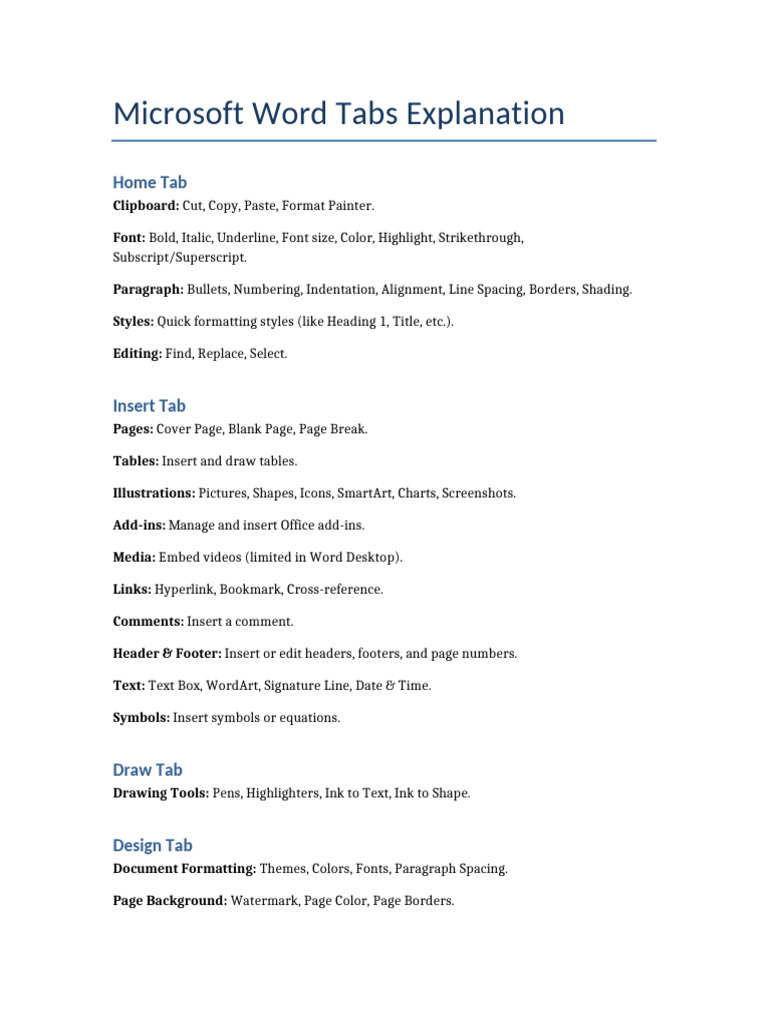 Microsoft Word Tabs Overview | PDF