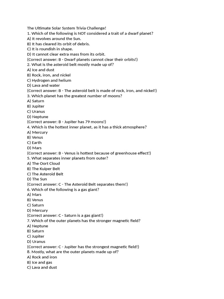 Ultimate Solar System Trivia Challenge | PDF