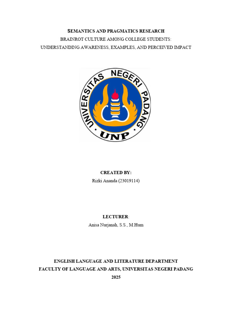 Rizki Ananda Semantics Pragmatics Research Project Pdf Mind