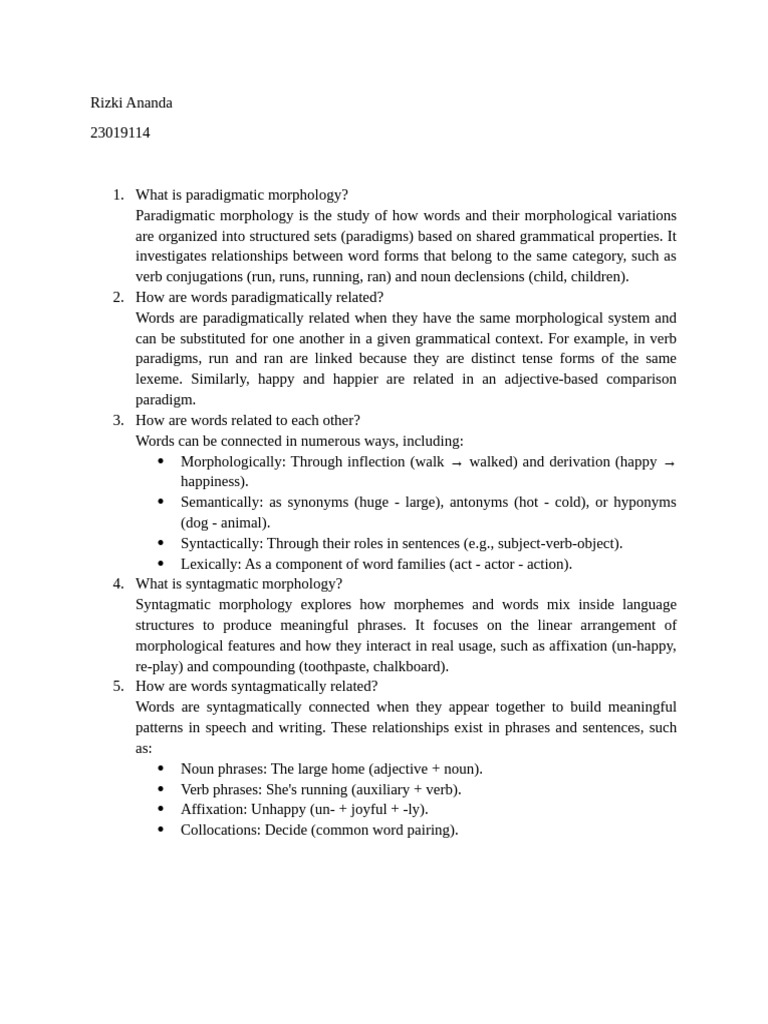 Rizki Ananda - Basic Morphology and Sytax Week 5 | PDF