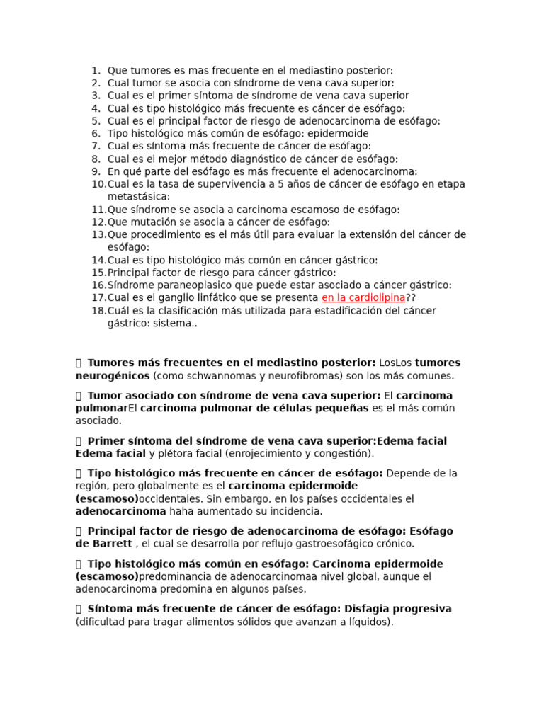 Preguntas Onco | PDF | Cáncer de esófago | Cáncer