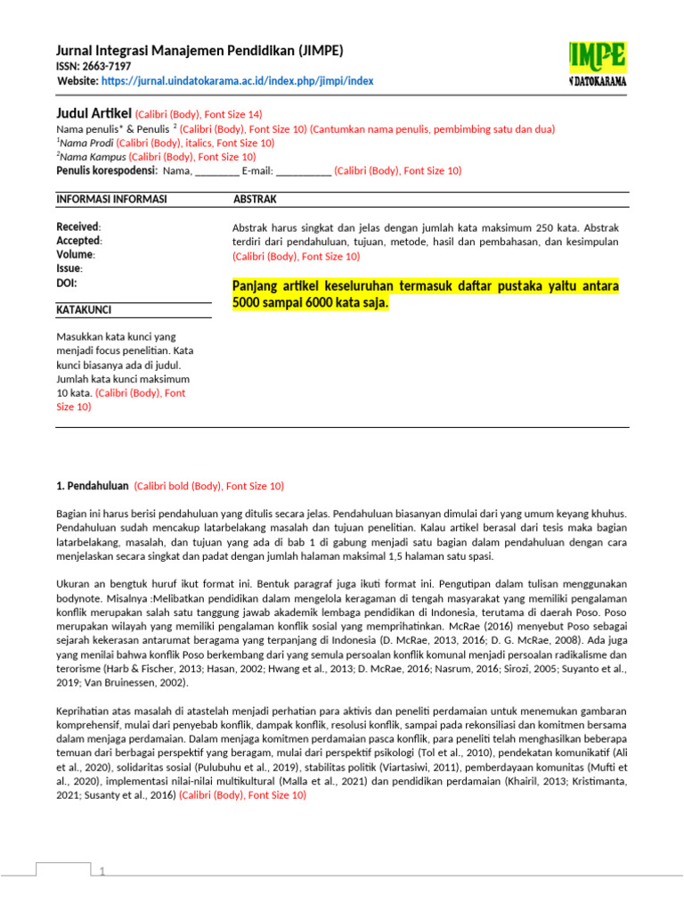 Mpi - Template Jurnal Integrasi Manajemen Pendidikan (Jimpe) | PDF