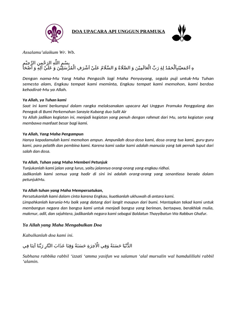 Doa Upacara API Unggun Pramuka | PDF