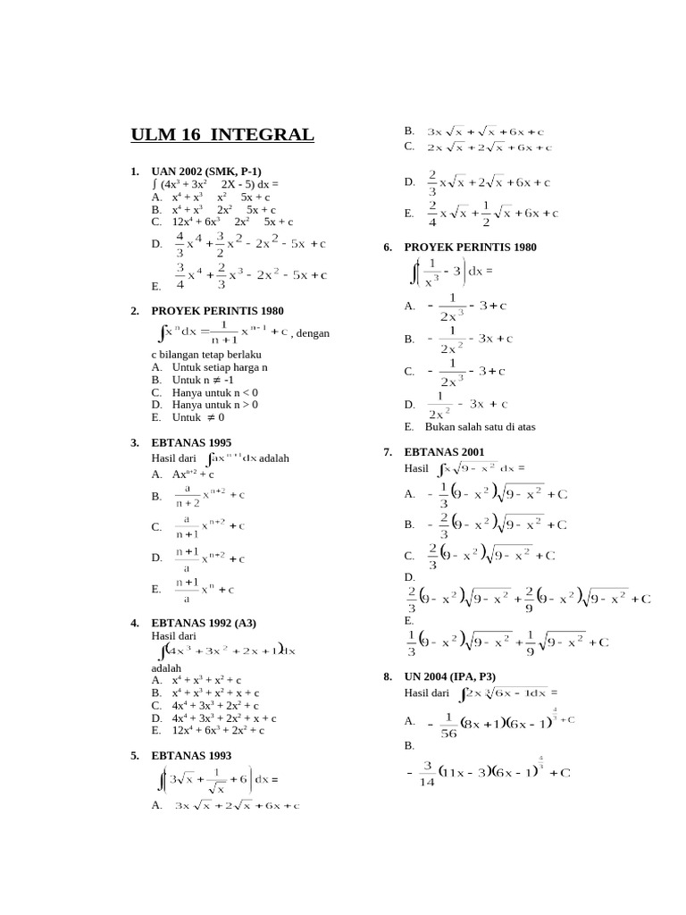 Soal Integral dan Volume Benda Putar | PDF