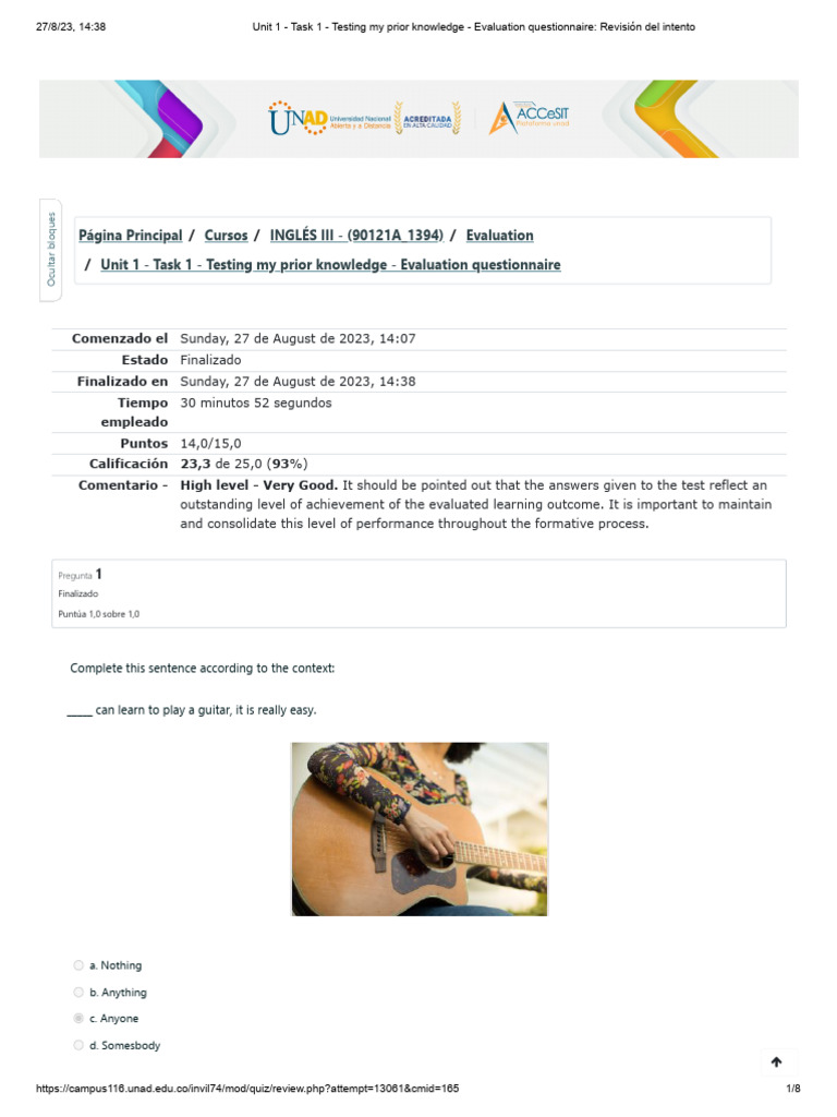 Unit 1 - Task 1 - Testing My Prior Knowledge - Evaluation Questionnaire ...