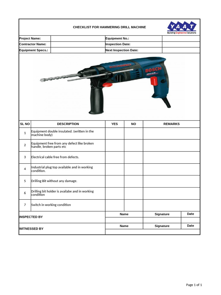 K038-Pic-Checklist For Hammering Drill Machine | PDF