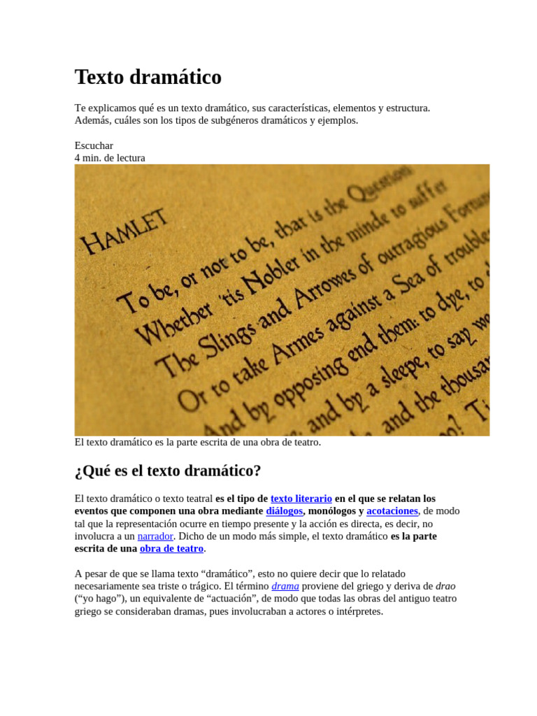 Texto Dramático | PDF | Narración | Poesía
