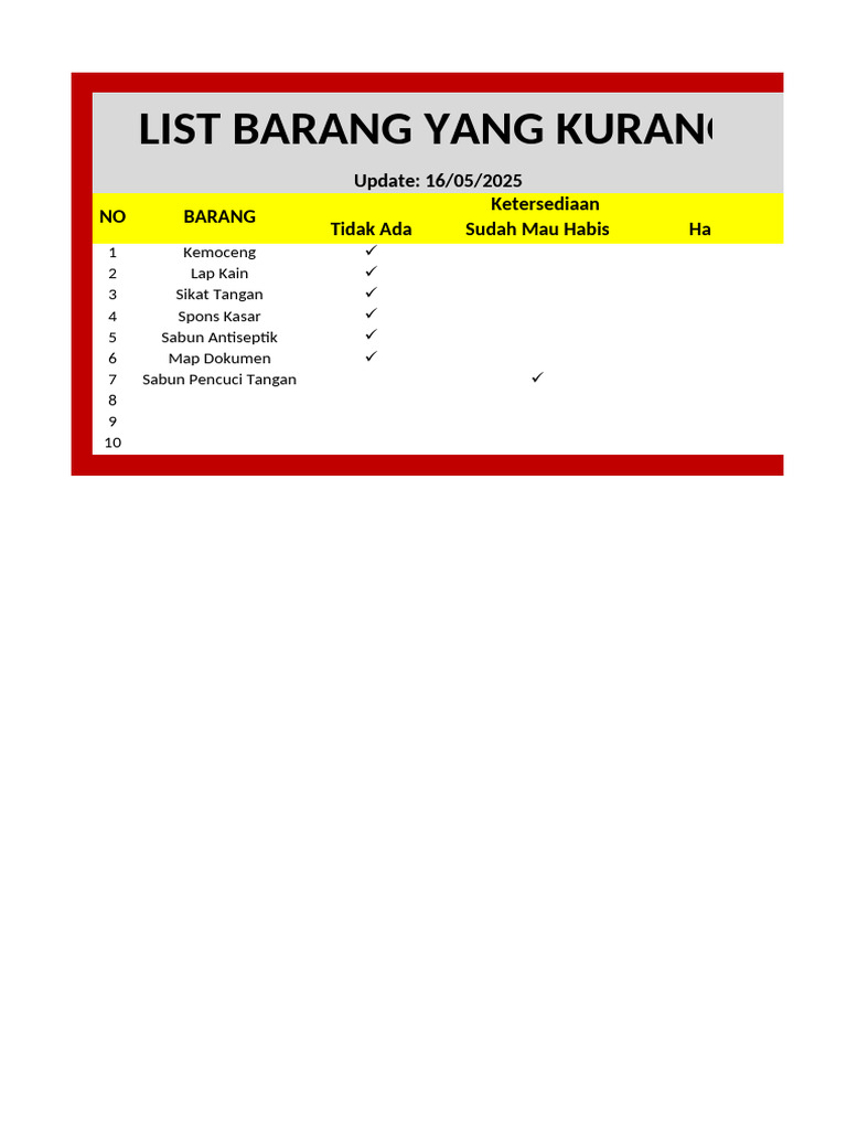 List Barang Yang Kurang | PDF