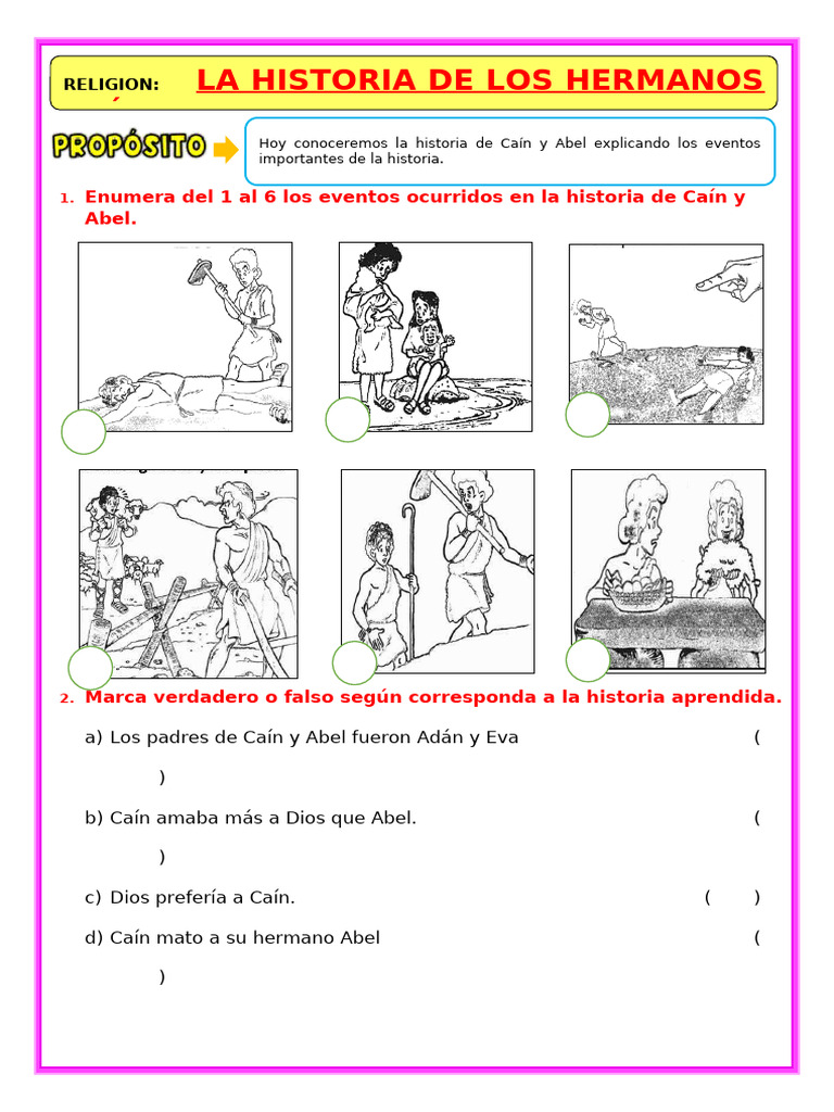 U2 s4 Ficha d2 Los Hermanos Religión Cain y Abel Numeros de Atencion 983101047 - 937418675 | PDF ...