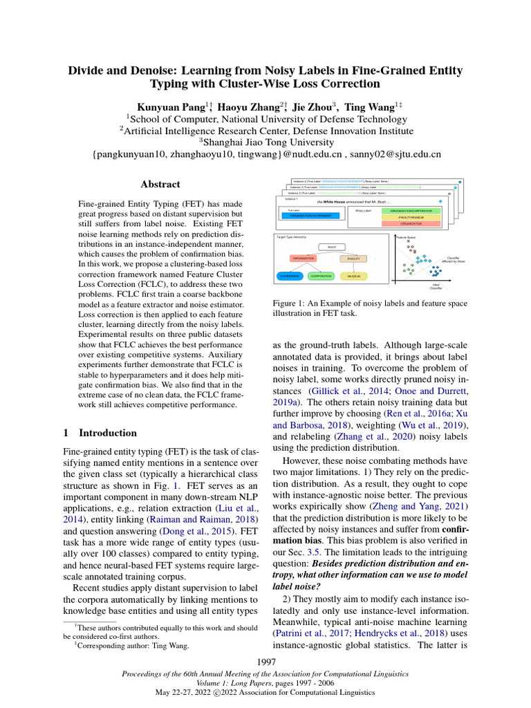 【ACL22】Divide and Denoise: Learning From Noisy Labels in Fine-Grained EntityTyping With Cluster ...