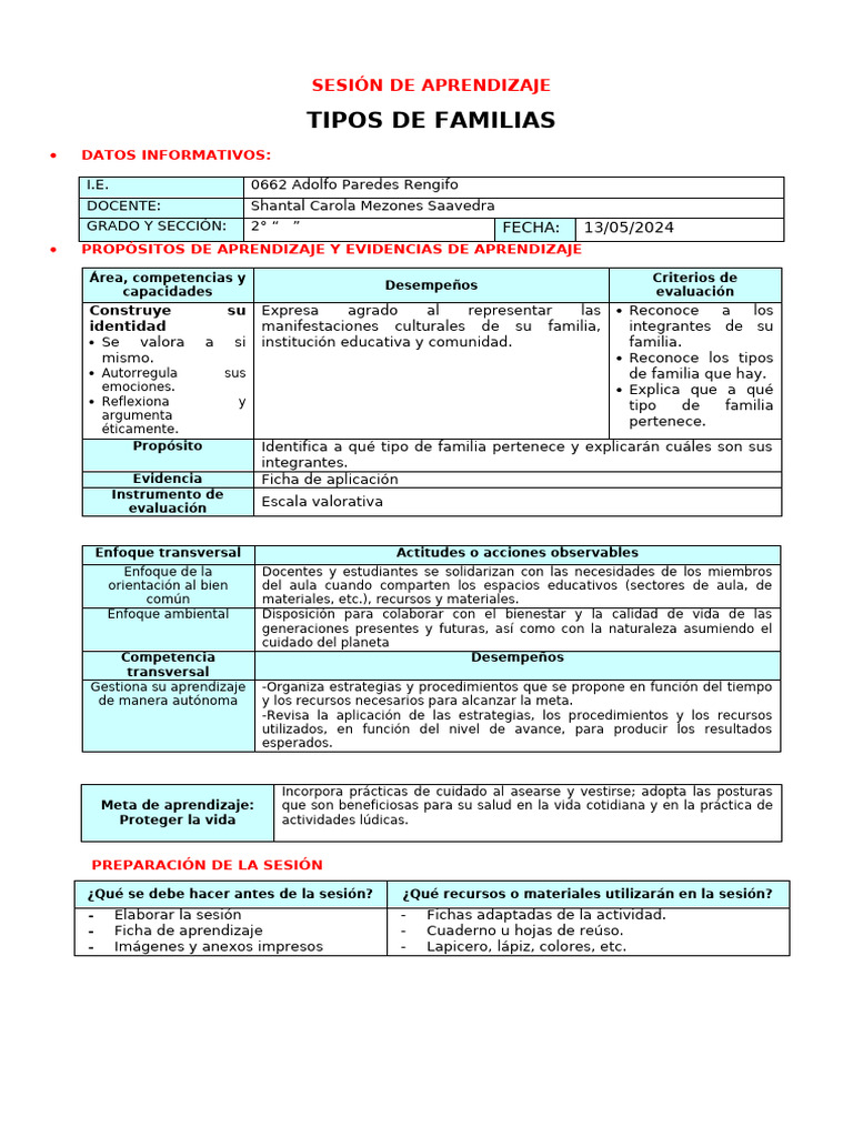 Sesion D1 PS Tipos de Familia | PDF | Familia | Evaluación