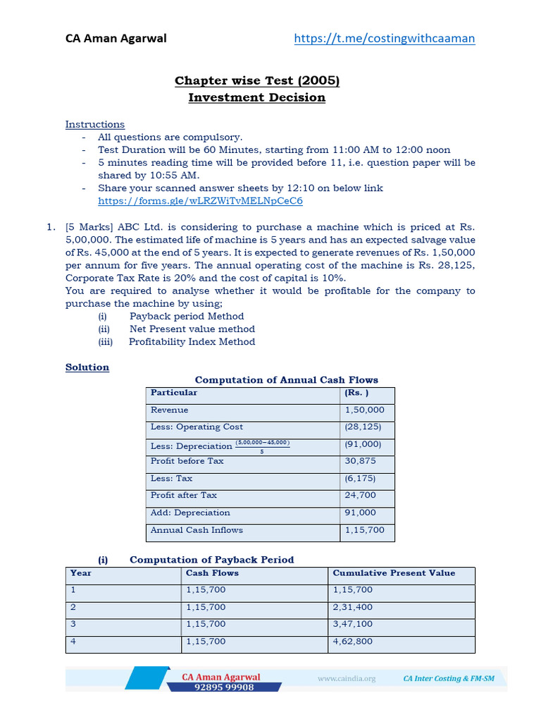 Investment Decision Solution | PDF | Net Present Value | Depreciation