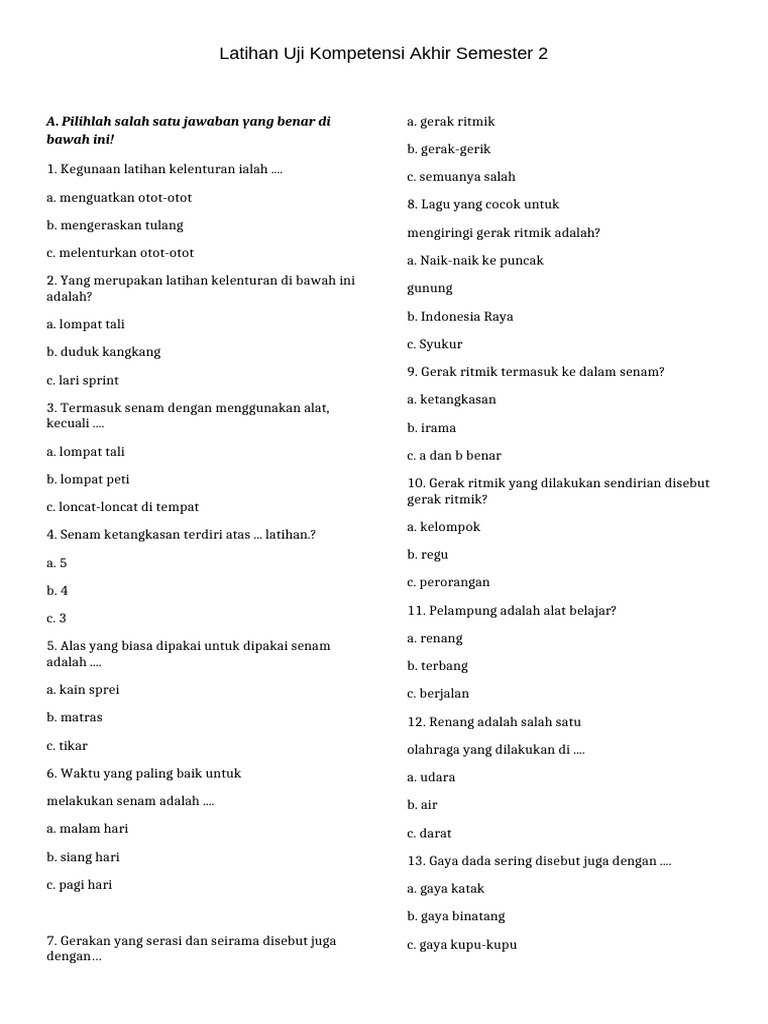 Kelas 3 Latihan Uji Kompetensi Akhir Semester 2 | PDF