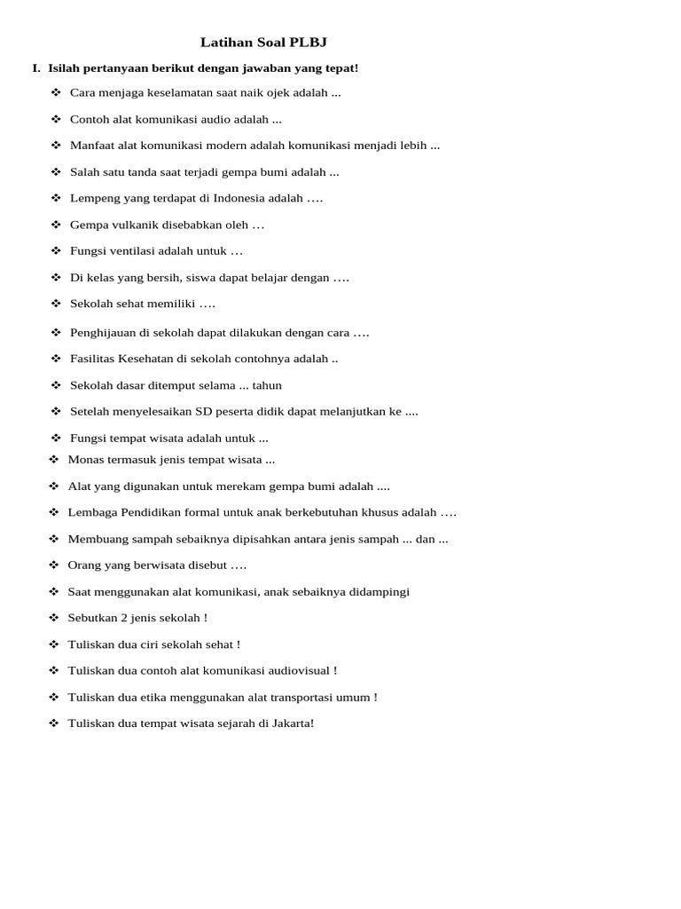 LATIHAN SOAL PLBJ | PDF