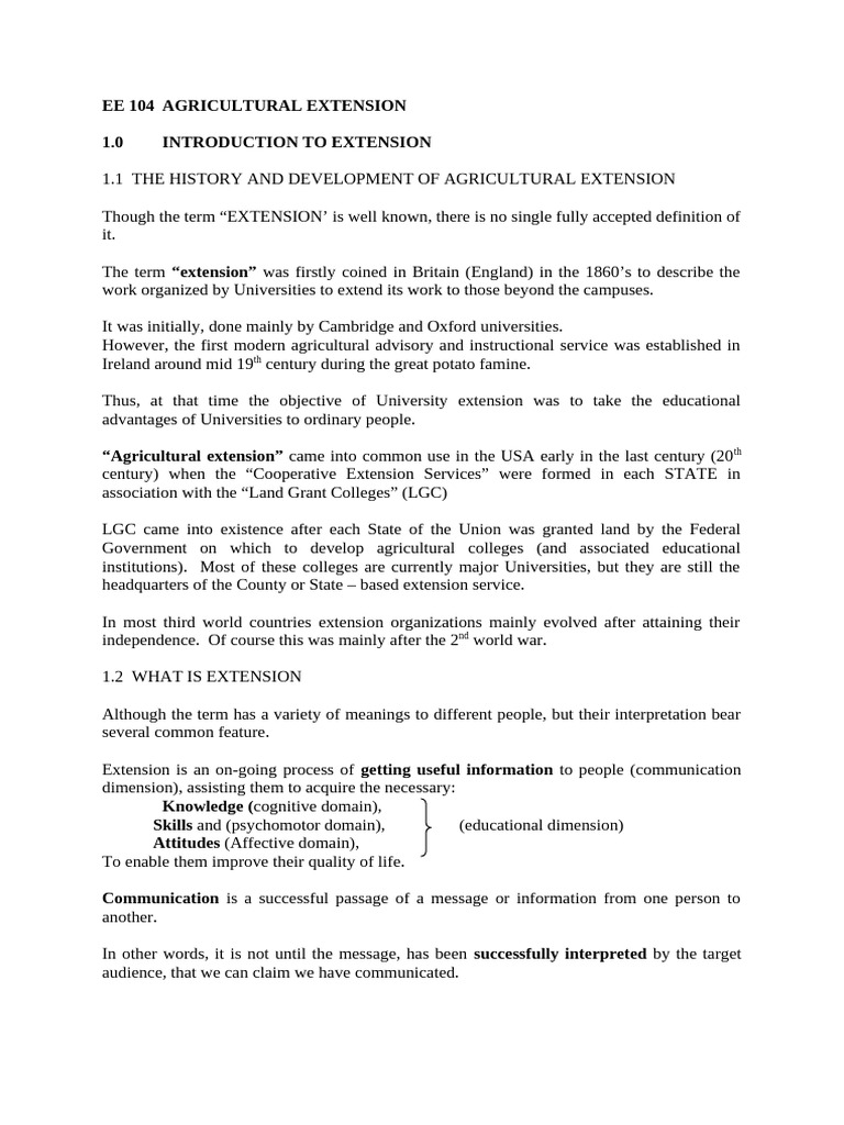 Ee 104 Agricultural Extension 1-2.3 | PDF | Communication | Evaluation