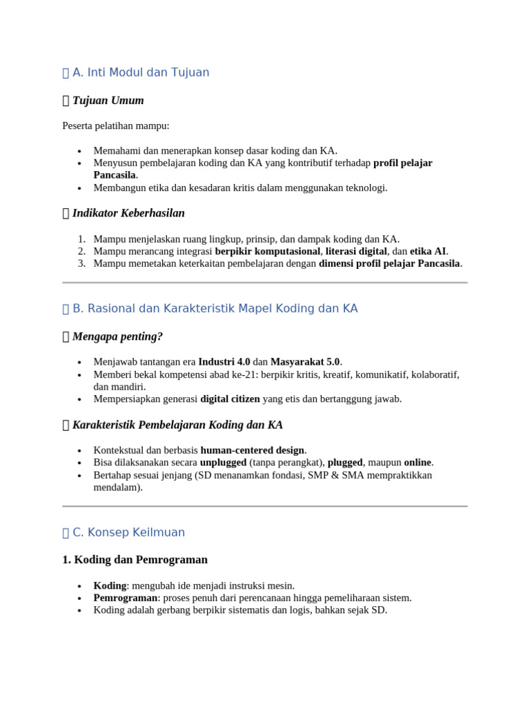Modul 1 - Rasional Dan Karakteristik Mapel Koding Dan KA | PDF