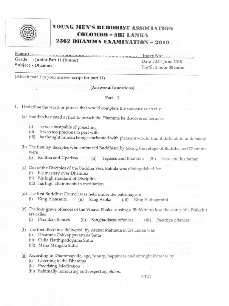 YMBA Junior Part II Dhamma 2018 | PDF
