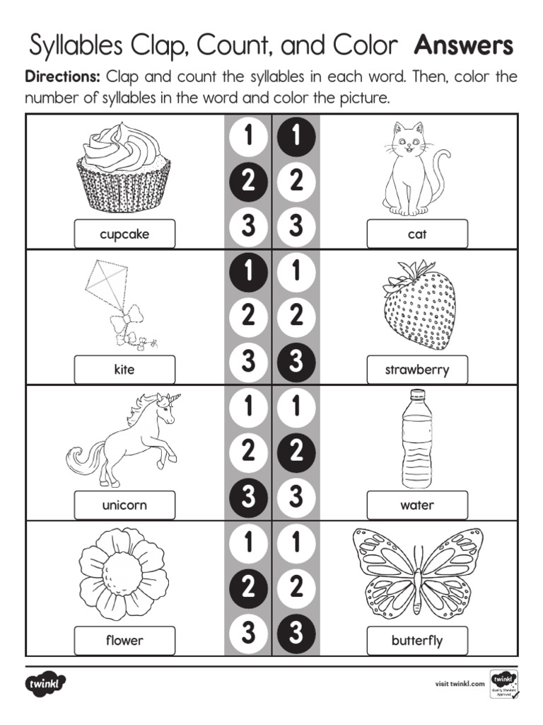 Syllable Counting and Coloring Activity | PDF