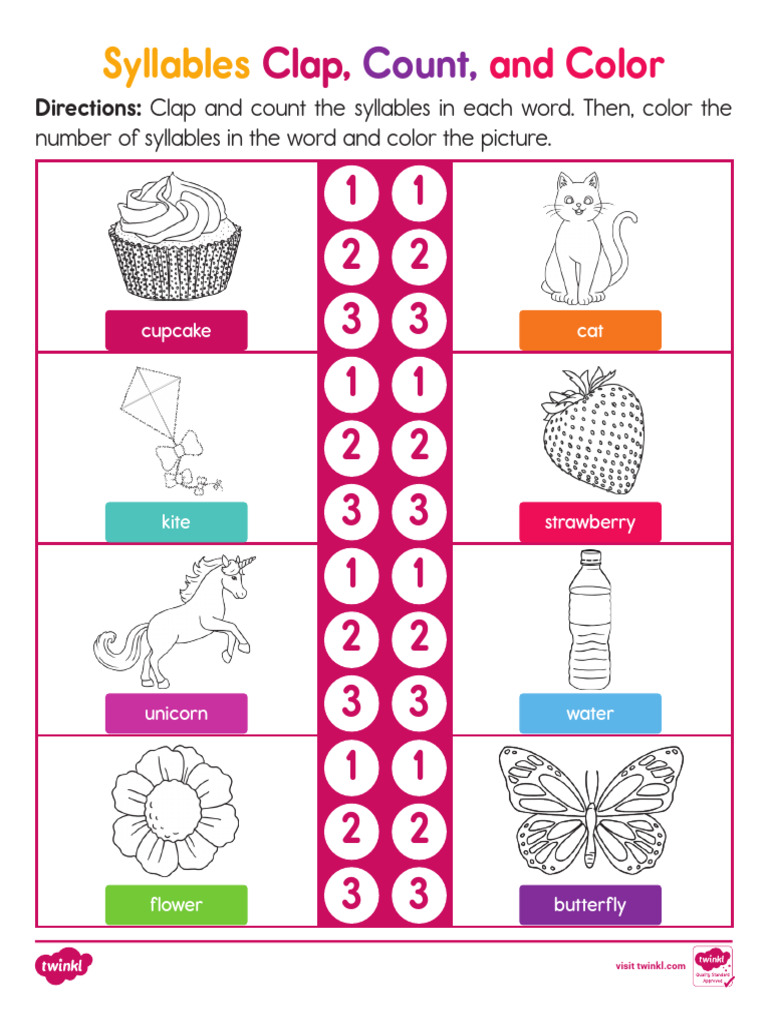 Color Syllables Clap, Count, and Color Activity | PDF
