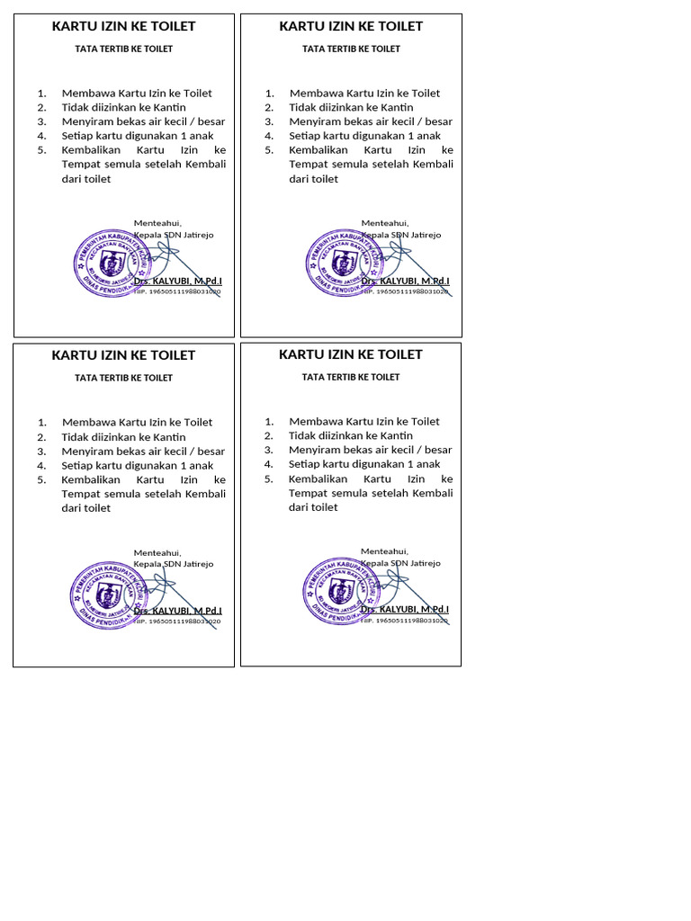 Kartu Izin Toilet | PDF