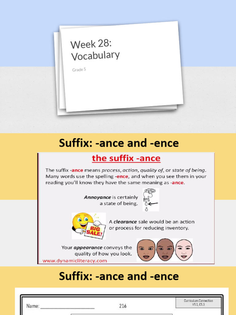 Grade 5 Vocabulary: Suffixes -ance & -ence | PDF