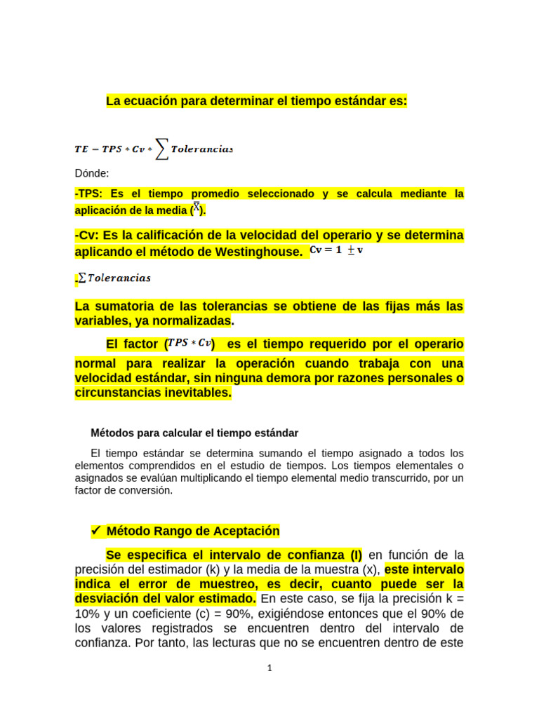 Métodos para Calcular el Tiempo Estándar | PDF | Perforar | Muestreo ...