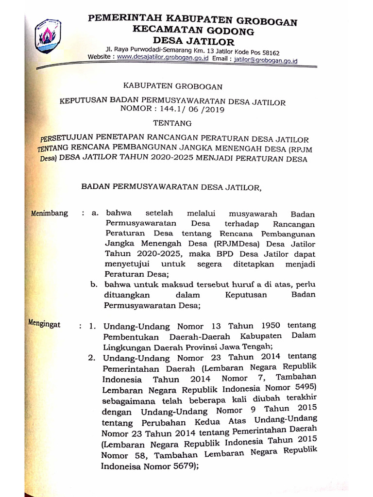 Kep Dan BA BPD Perdes RPJMDes 1 | PDF