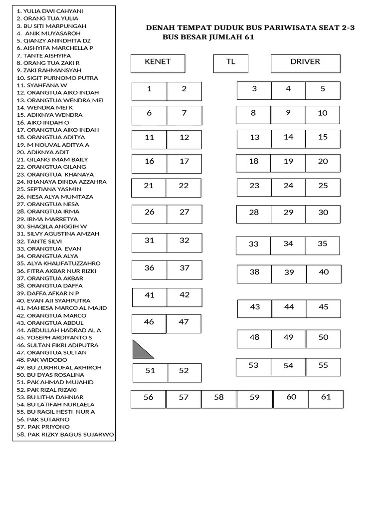 Denah Bus Seat 61 | PDF