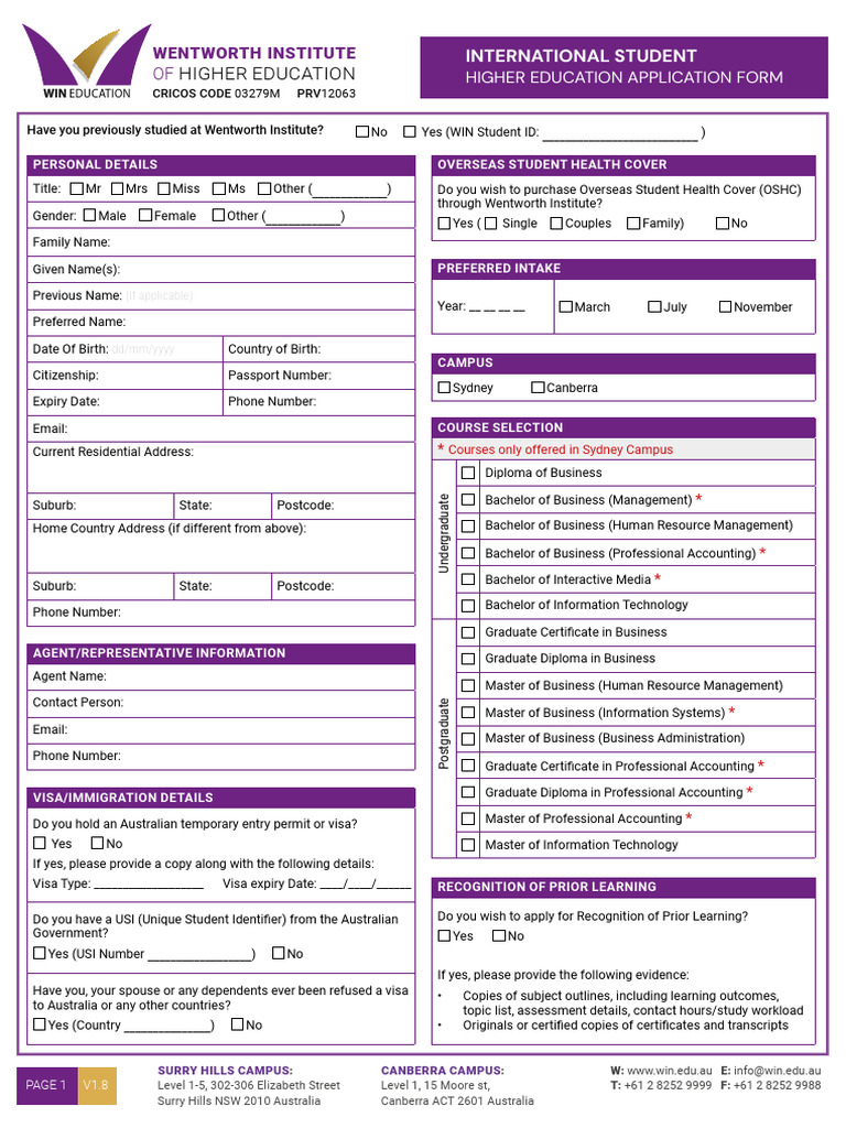 International Student Application Form | PDF | Travel Visa ...