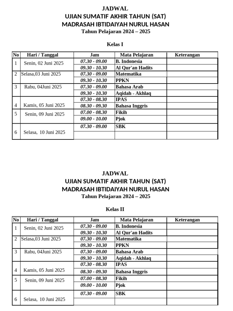 Jadwal Sas Genap 2025 | PDF
