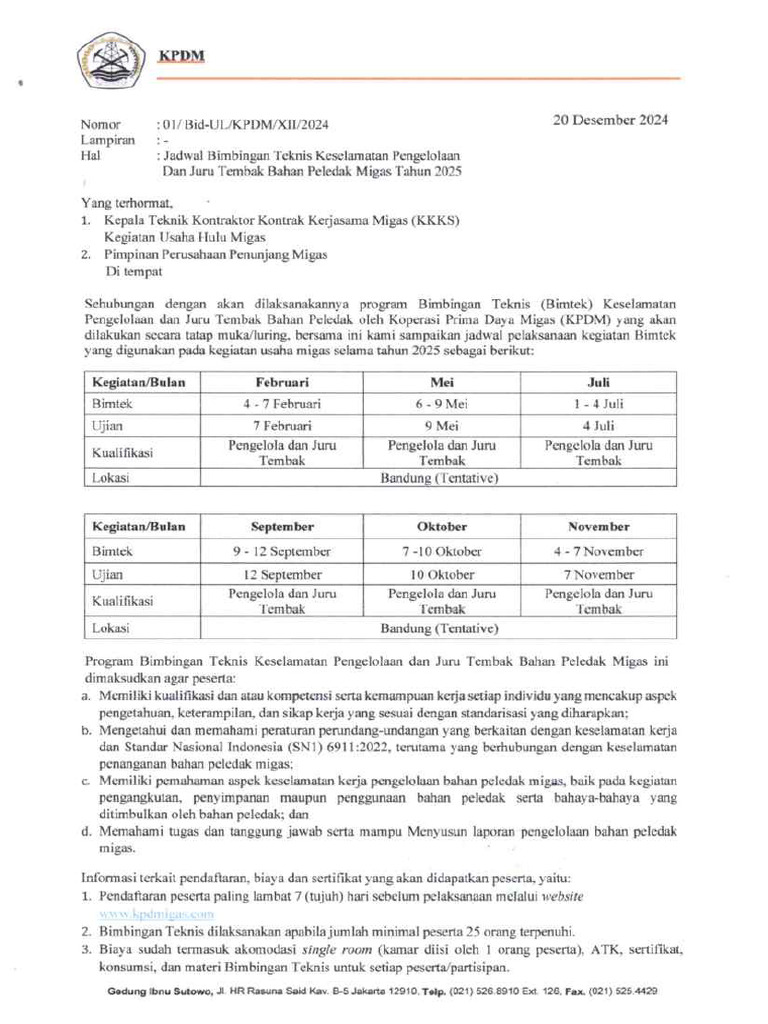 Edaran Jadwal Bimtek Handak Tahun 2025 | PDF