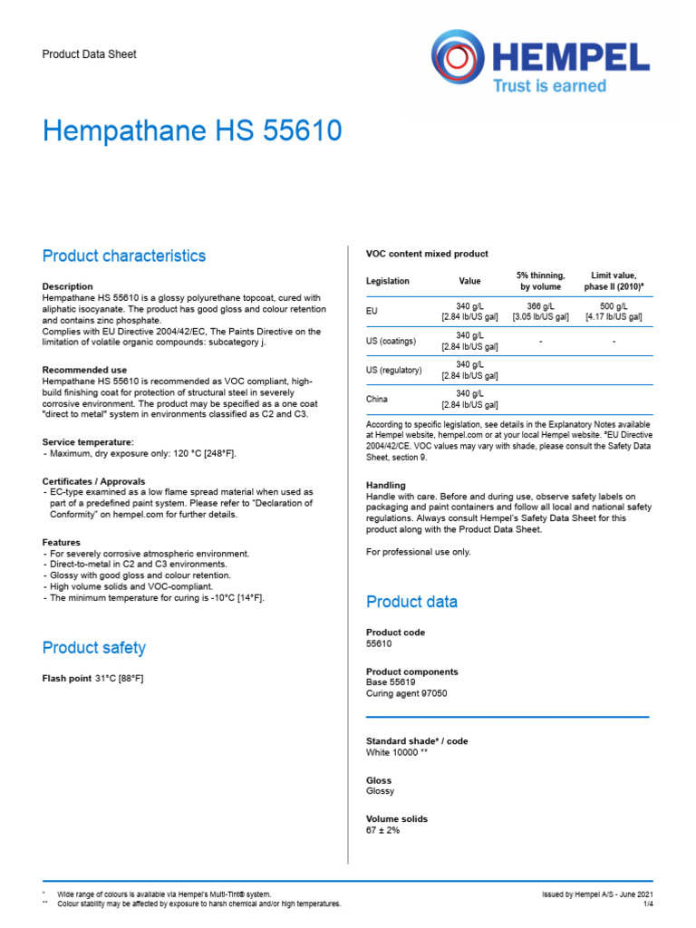 PDS - English - Hempel Hempathane HS 55610 | PDF | Paint | Humidity