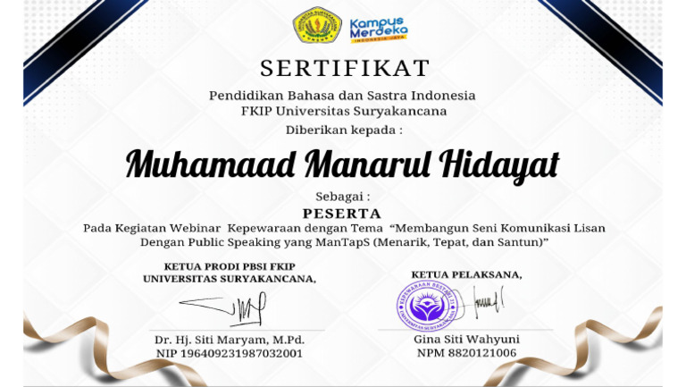 Sertifikat Muhamaad Manarul Hidayat | PDF