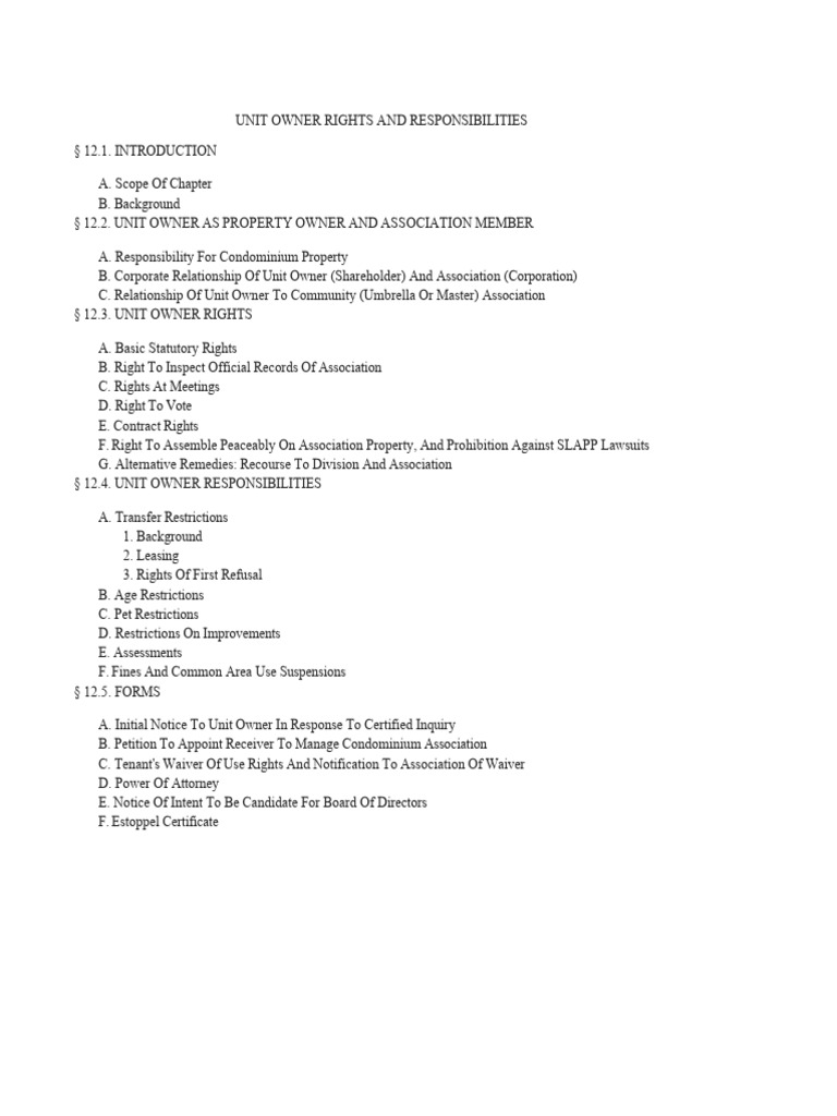 Ch. 12 Unit Owner Rights and Responsibilities | PDF | Condominium ...